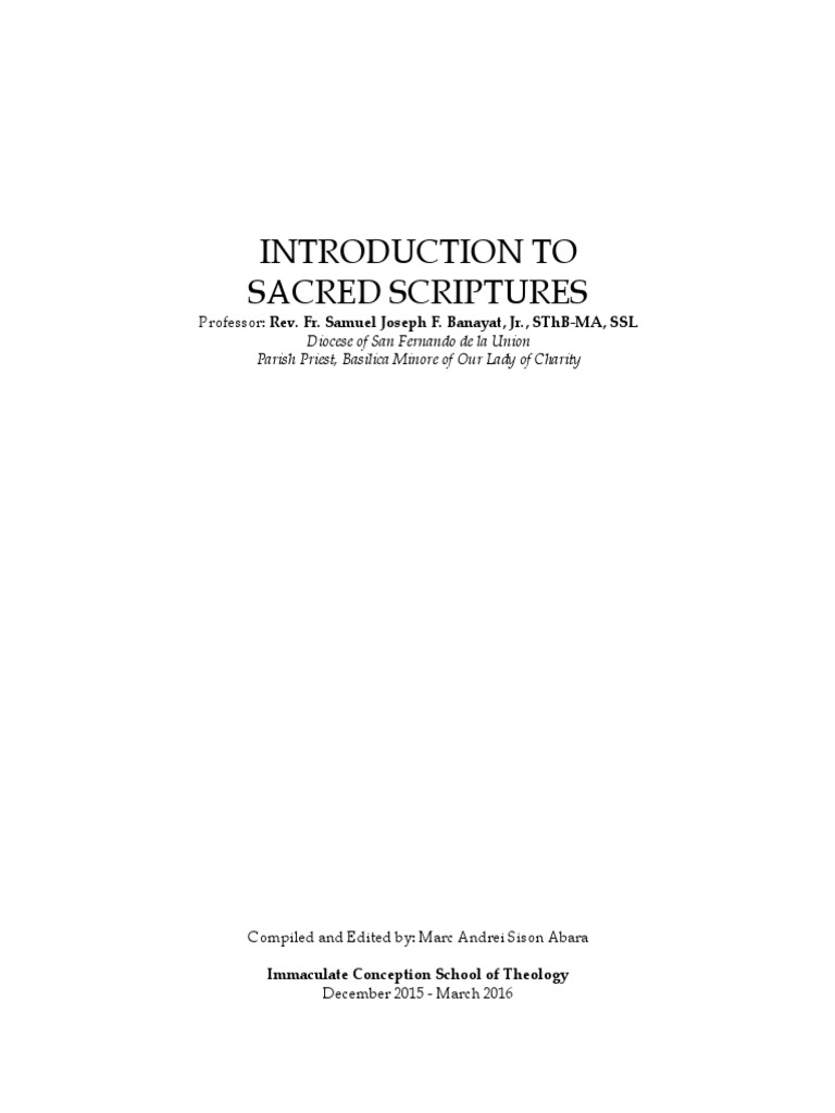 Introduction To Sacred Scriptures | PDF | Biblical Canon | Bible