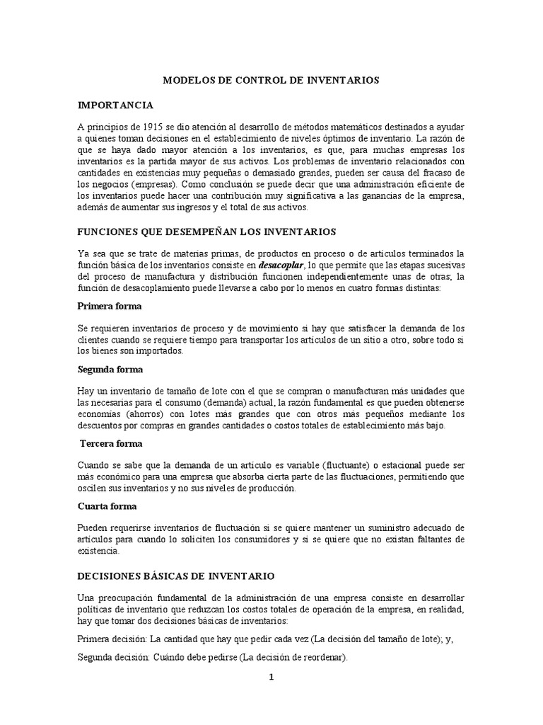 Modelos de Control de Inventarios Ciclo | Descargar gratis PDF ...