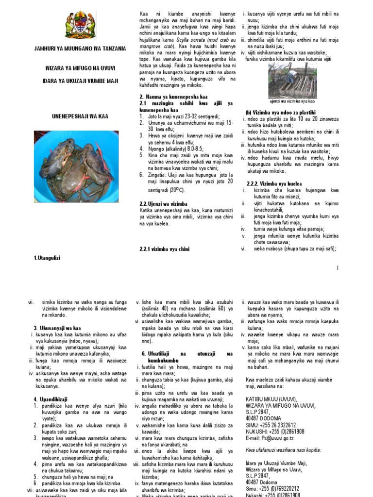 Sw1595834229-Kipeperushi - Ufugaji Wa Kaa | PDF