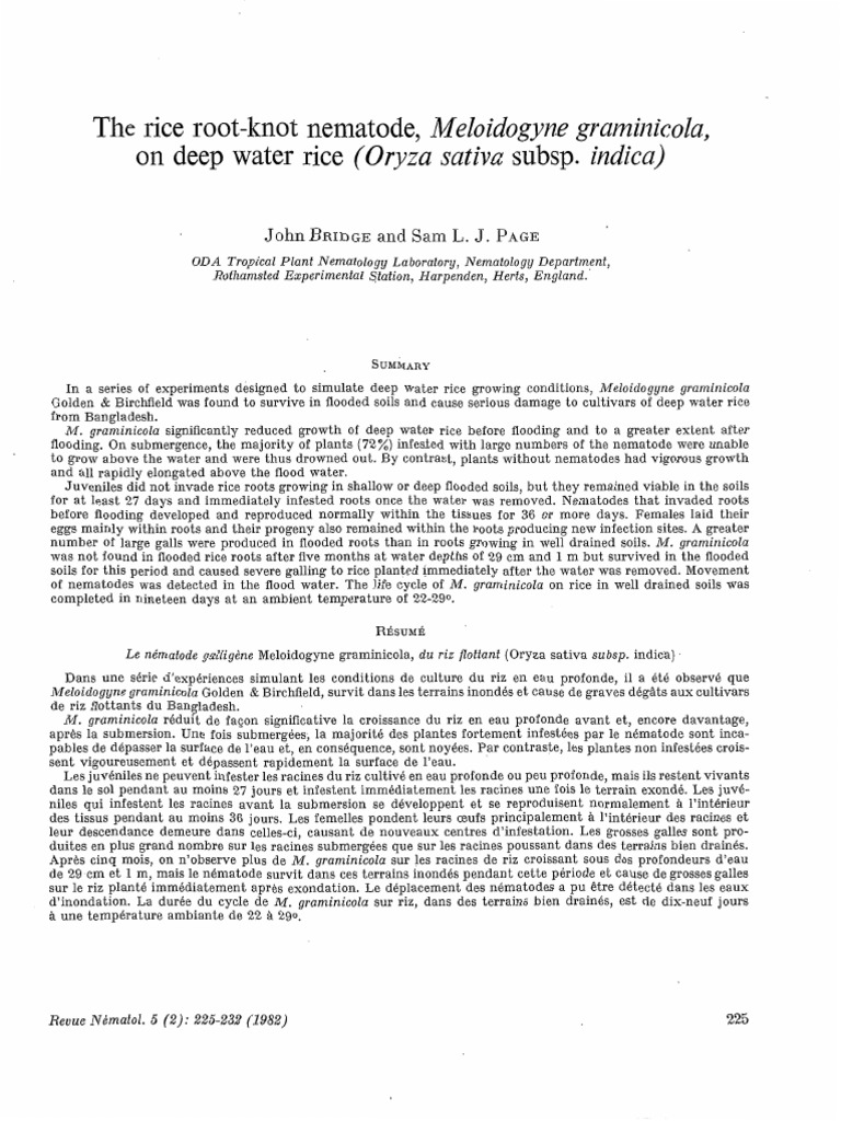 The Rice Root-Knot Nematode, Meloidogyne Graminicola On Deep Water Rice ...