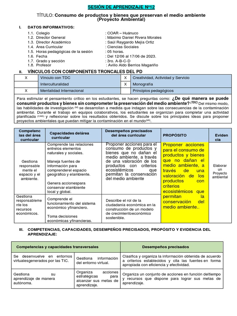 Sesión de Aprendizaje #12 | PDF | Entorno natural | Aprendizaje