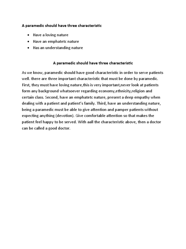 A Paramedic Should Have Three Characteristic | PDF