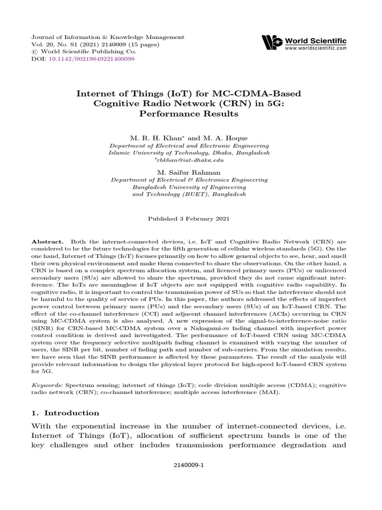 J - 2021 - Internet of Things (IoT) For MC-CDMA-Based | PDF | Cognitive ...