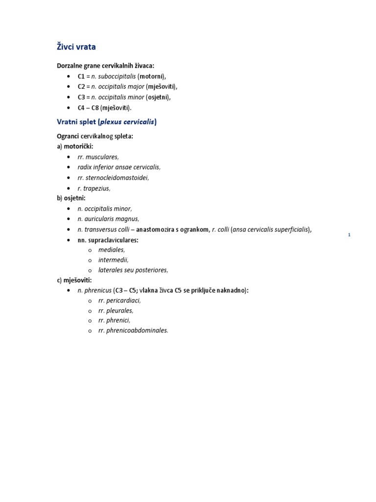 A2V5 Živci Glave I Vrata Handout Banovac | PDF