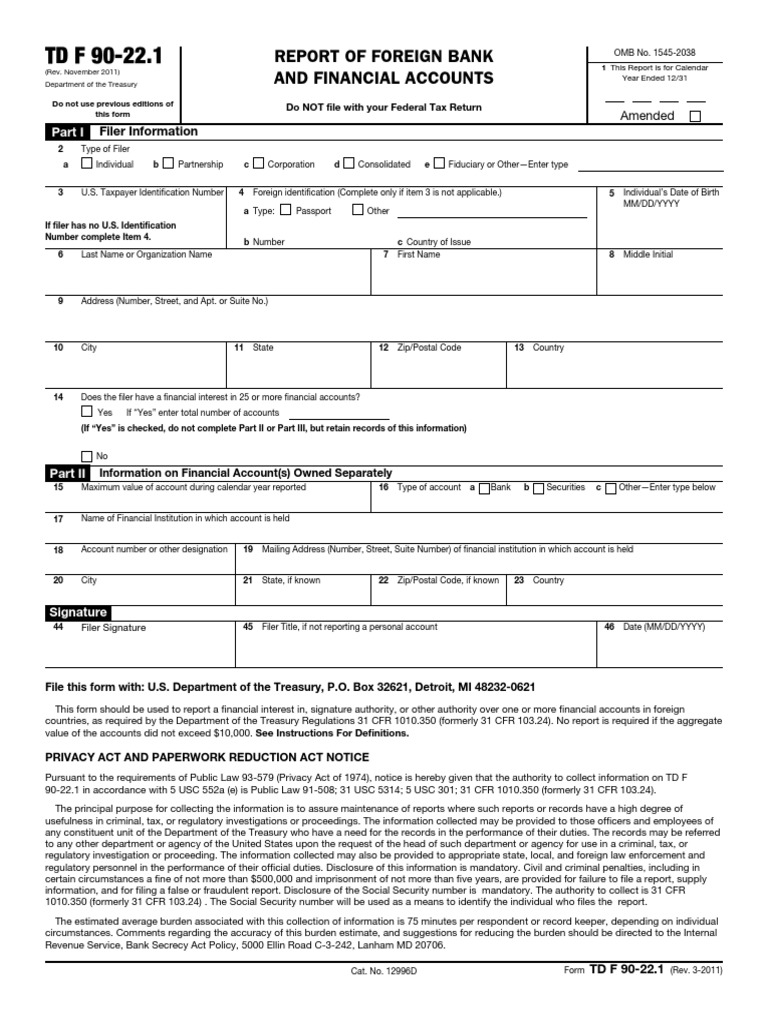 FBAR Foreign Bank Acccount Tax Form | Download Free PDF | Zip Code | Trust Law