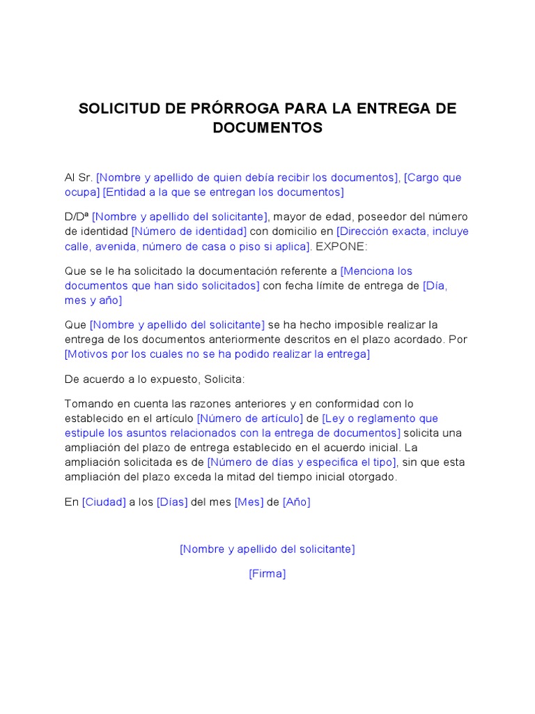 Modelo de Solicitud de Prórroga para La Entrega de Documentos | PDF