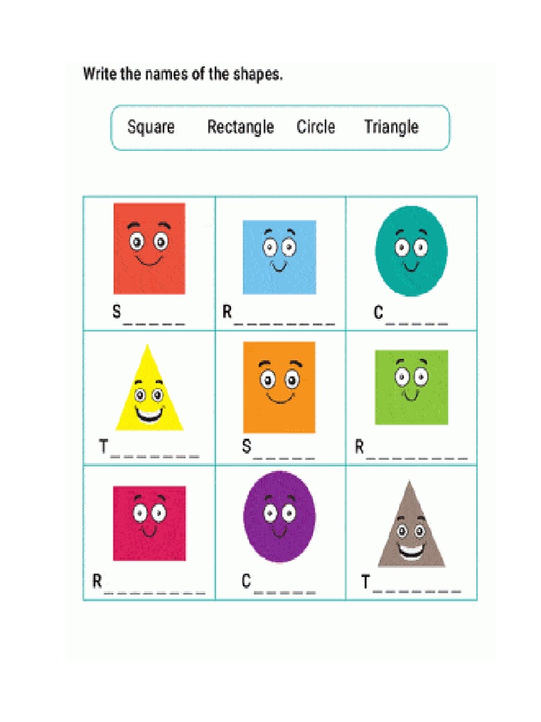 Write the of the shapes worksheet(4 years) | PDF