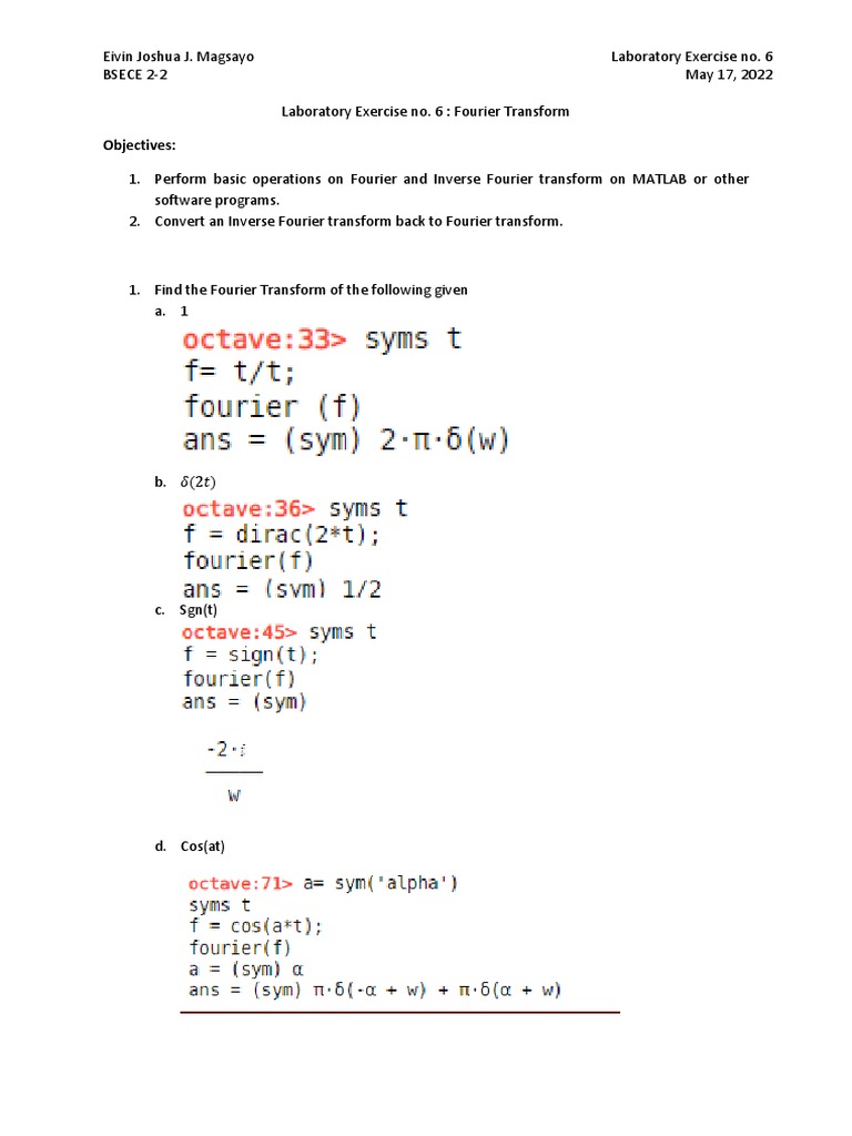 Eivin Joshua Magsayo-Laboratory Exercise 6 - Fourier Transform | PDF