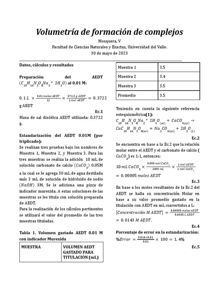 Volumetria de Formación de Complejos VMM | PDF | Valoración | Química