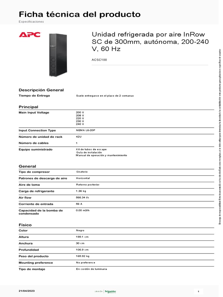 Uniflair Direct Expansion InRow Cooling - ACSC100 | PDF | Bienes ...