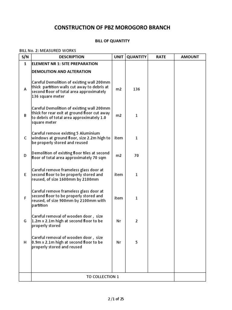 Construction of PBZ Morogoro Branch Boq With Ict | PDF | Security Alarm ...