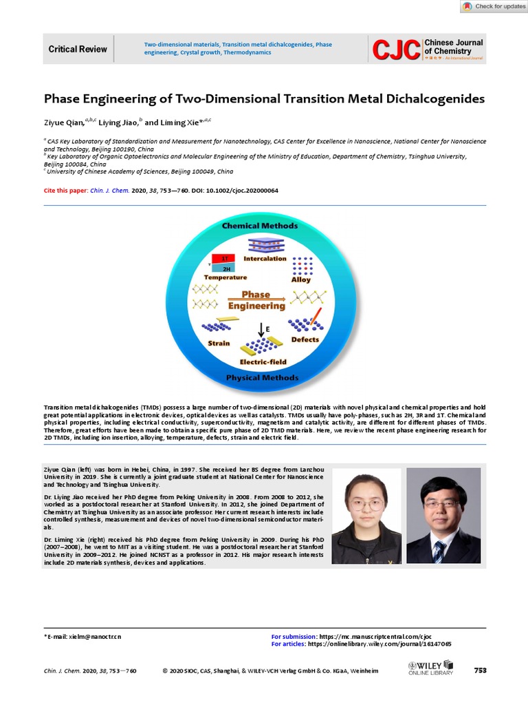 Chinese Journal of Chemistry - 2020 - Qian - Phase Engineering of Two ... Chinese Journal of Chemistry - 2020 - Qian - Phase Engineering of Two ...