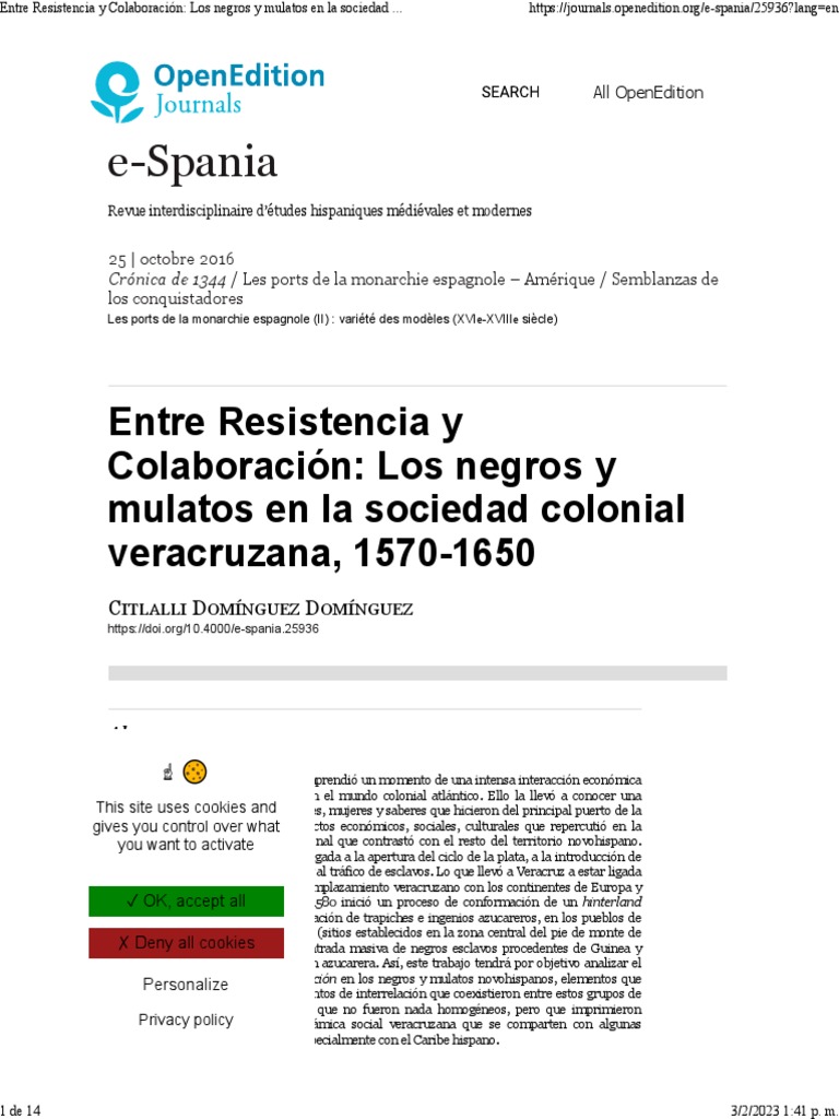 Negros Y Mulatos En Veracruz Colonial Pdf Nueva España Esclavitud