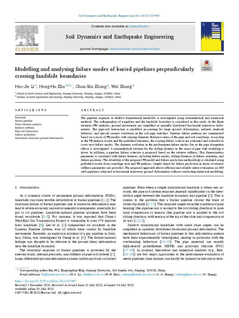Modelling and Analysing Failure Modes of Buried Pipelines Perpendicularly Crossing Landslide ...