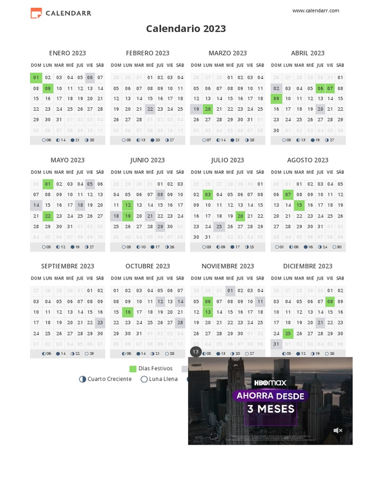 Calendario 2023 para Imprimir - Calendarr | PDF | Días festivos ...
