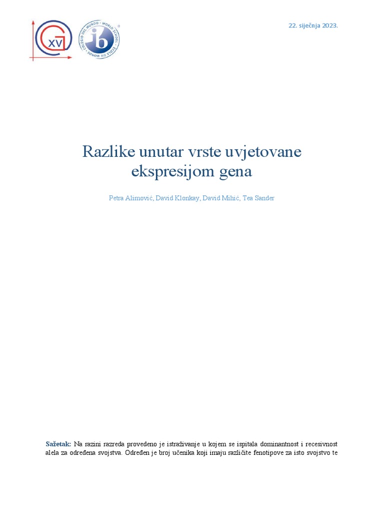 Razlike Unutar Vrste Uvjetovane Ekspresijom Gena | PDF