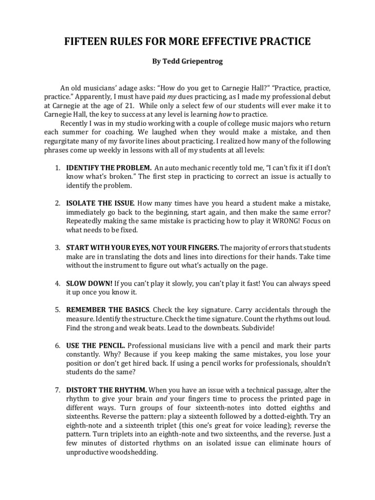 15 Rules for More Effective Practice | PDF | Rhythm | Musical Compositions