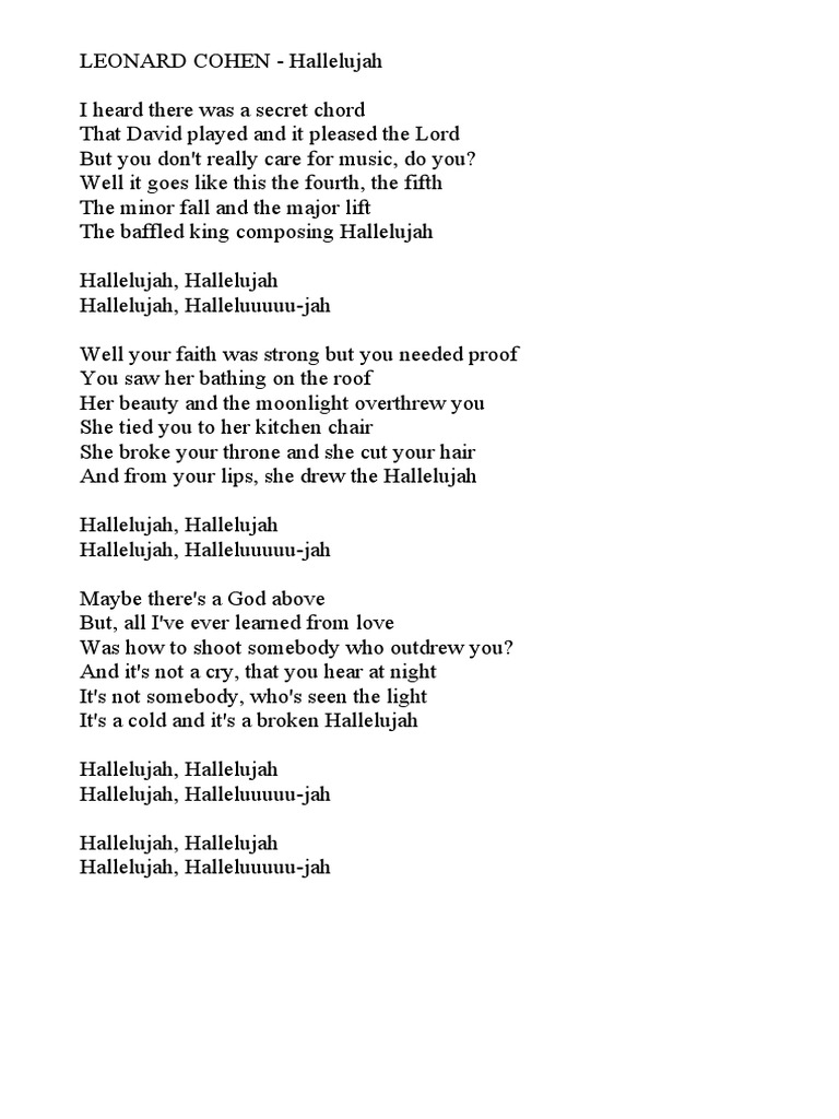 Leonard Cohen - Hallelujah (Testo) | PDF | Art