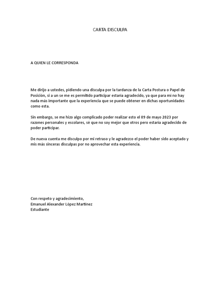 Carta Disculpa | PDF