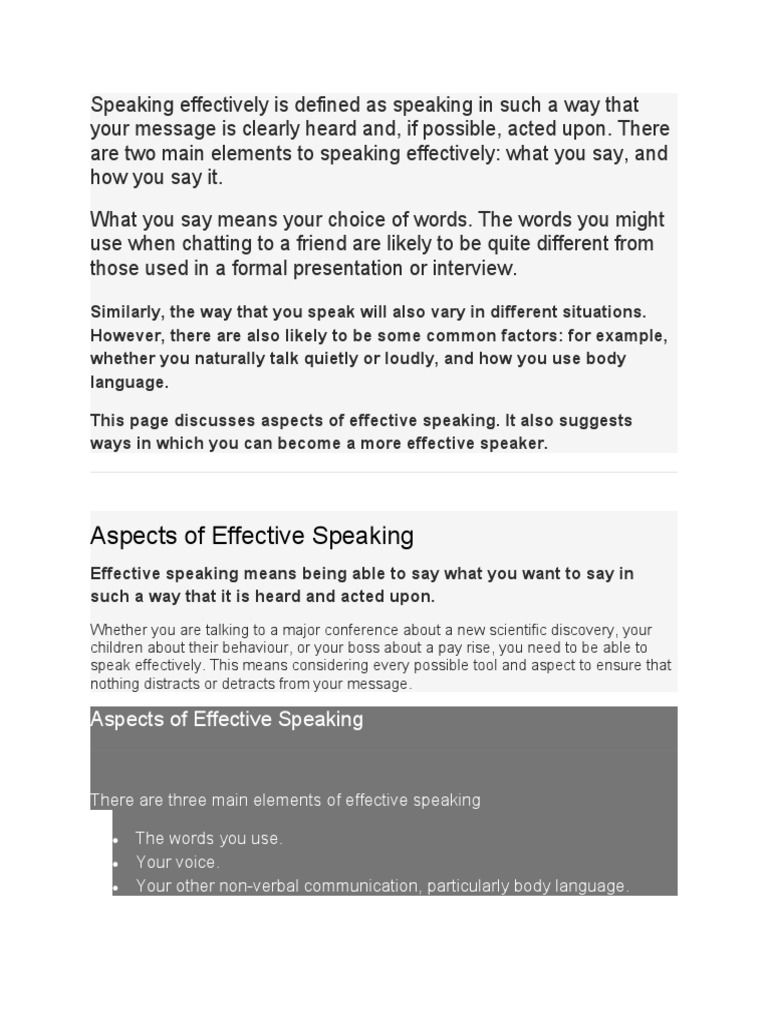 Effective Speaking | Download Free PDF | Nonverbal Communication ...