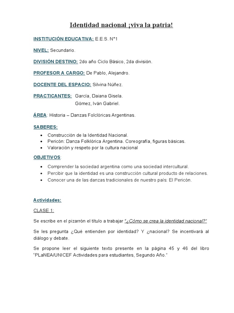 Secuencia Didáctica Identidad Nacional Historia Danzas | PDF | Bailes