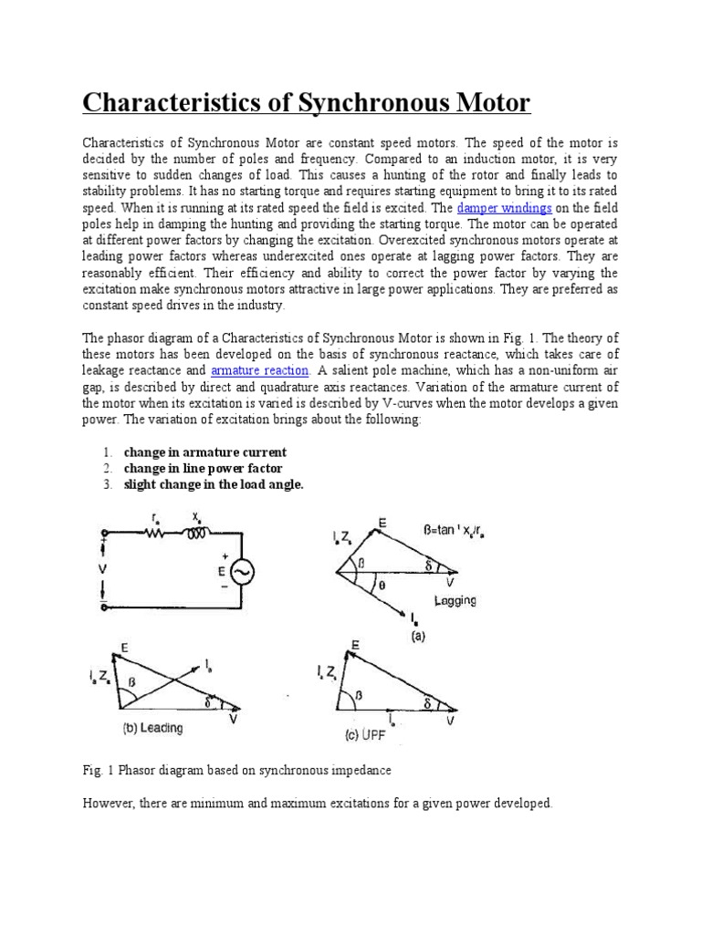 Characteristics of Synchronous Motor | PDF | Electric Motor | Power ...