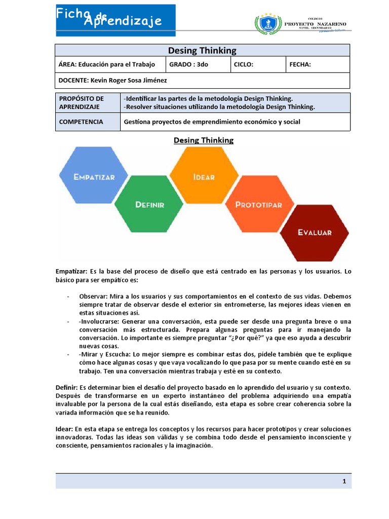 Ficha de EPT 1ro a Sesion 1 | PDF | El pensamiento de diseño | Cognición