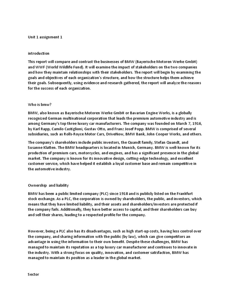 BMW Stakeholders and Business Objectives | PDF | World Wide Fund For ...