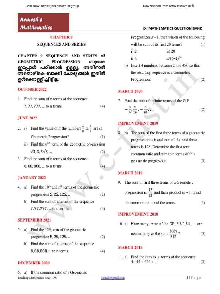 Hsslive Xi Maths QB 9. Sequences and Series | PDF | Sequence ...