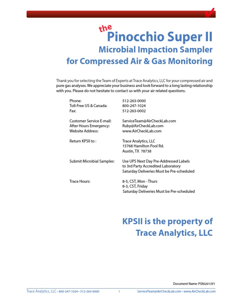 Pinocchio Super II: Microbial Impaction Sampler For Compressed Air ...