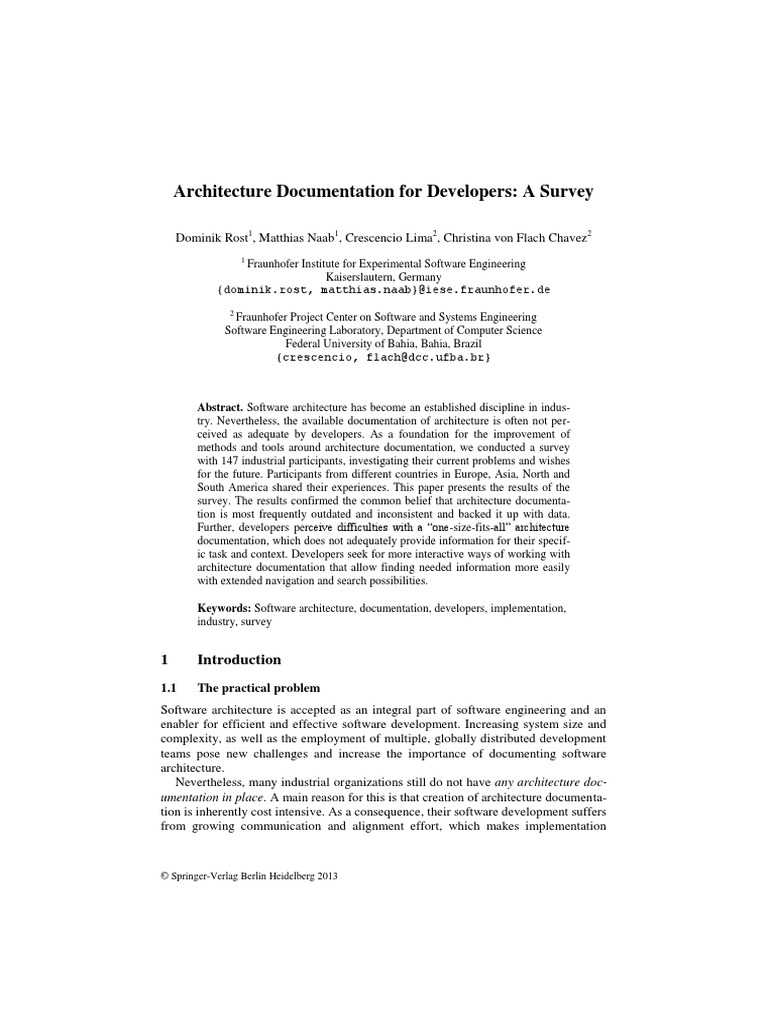 Software Architecture Documentation Perceived by Developers | PDF ... Software Architecture Documentation Perceived by Developers | PDF ...