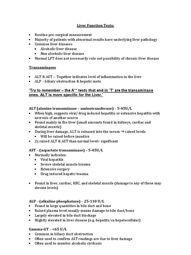 Liver Function Tests | PDF | Alanine Transaminase | Liver