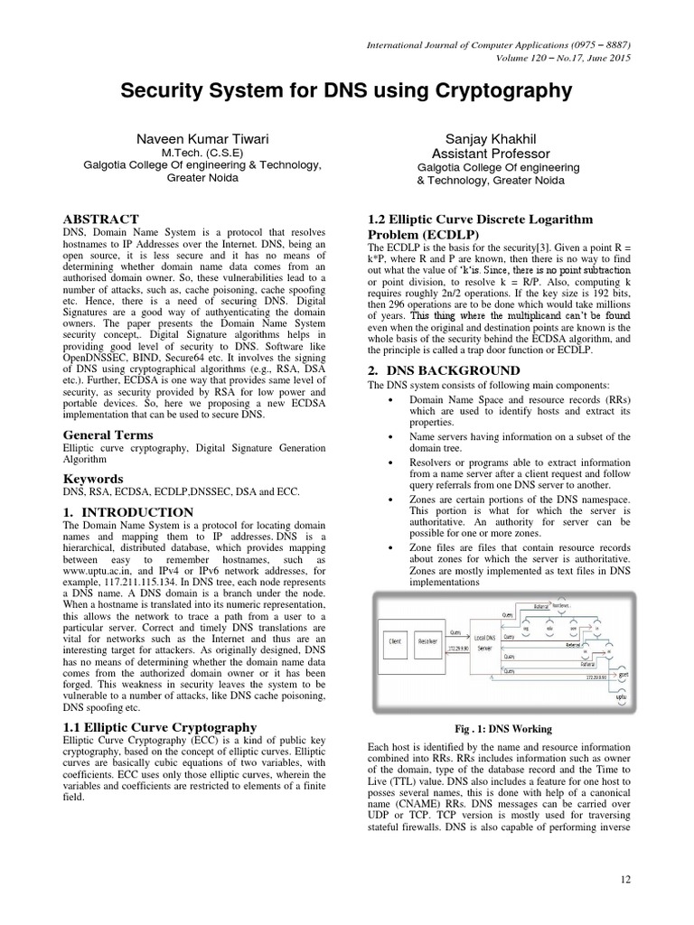 DNS Security Enhancement with ECDSA | PDF | Domain Name System | Public ...