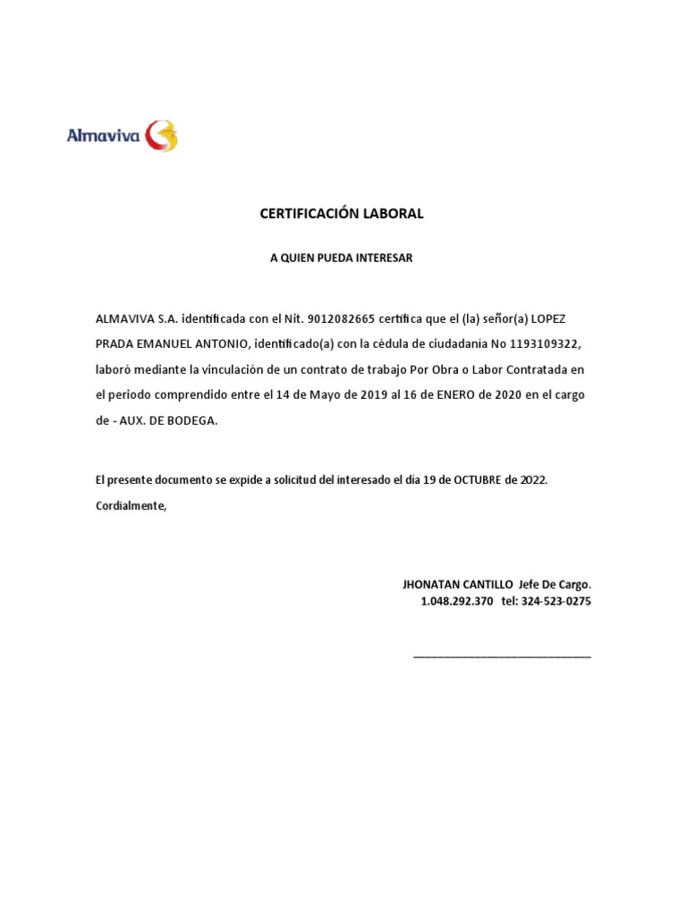 Certificación Laboral | PDF