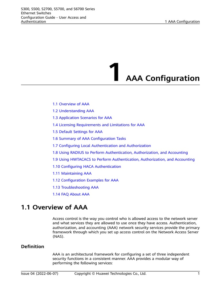 01-01 AAA Configuration | PDF | Radius | Computer Network