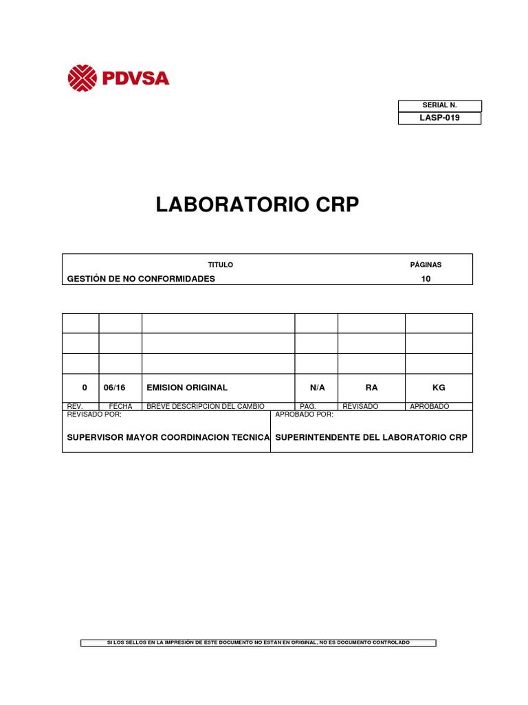 B. Lasp-019 - r0 Gestión de No Conformidades | PDF | Calibración | Calidad (comercial)