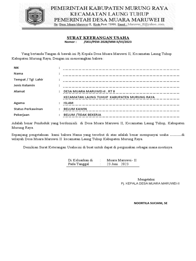 Surat Keterangan Usaha Sku | PDF