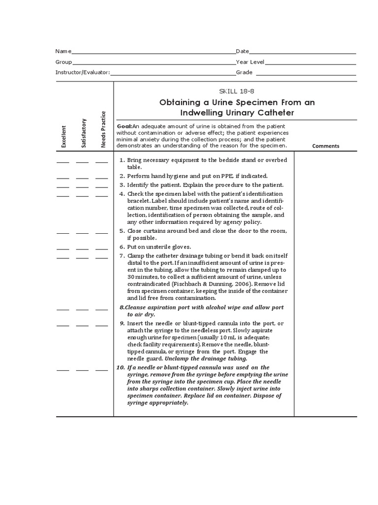 OBTAINING A URINE SPECIMEN Via IUC | PDF | Syringe | Medical Specialties
