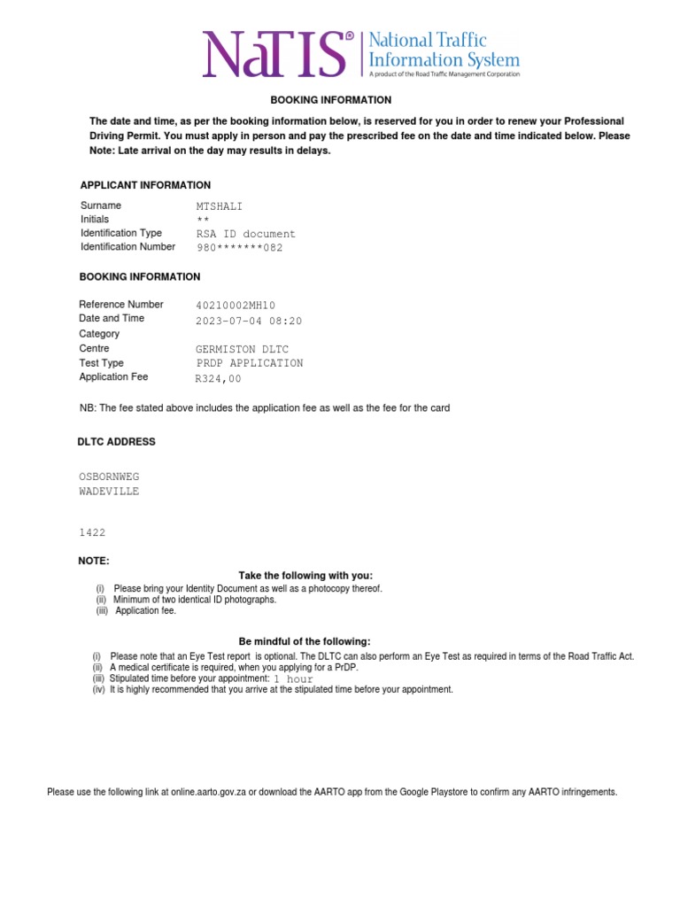 PRDP Application Booking Details | PDF | Law