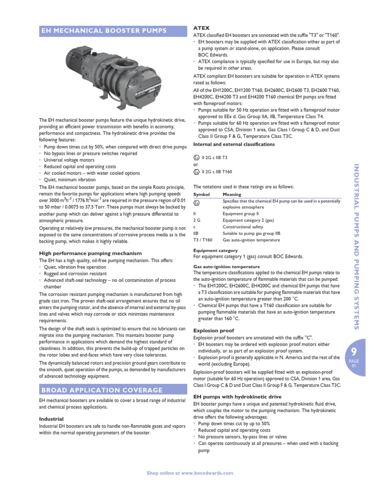 Edwards EH Booster Pumps Spec Brochure | PDF | Pump | Engines