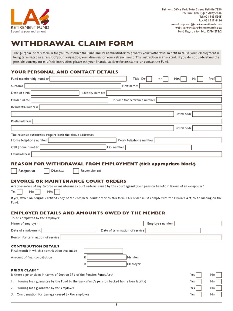 Withdrawal Claim Form | PDF | Insurance | Guarantee