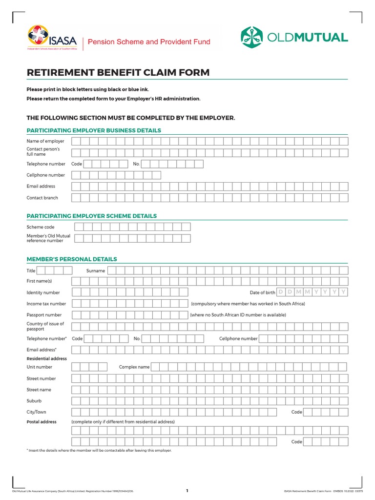 ISASA Retirement Benefit Claim Form | PDF | Life Annuity | Pension