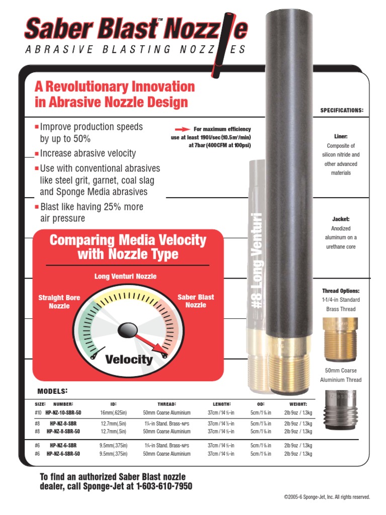 Saber Blast Nozzle | PDF | Nozzle | Velocity