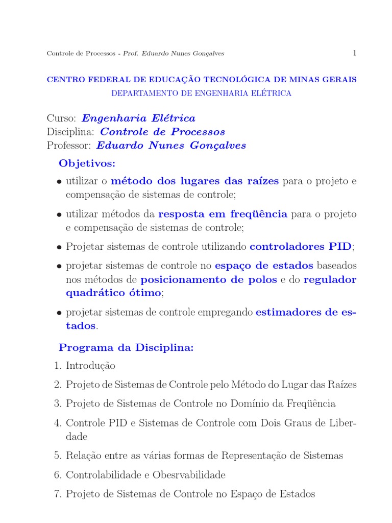 Controle de Processos p1 | PDF | Teoria do Controle | Sistema de controle