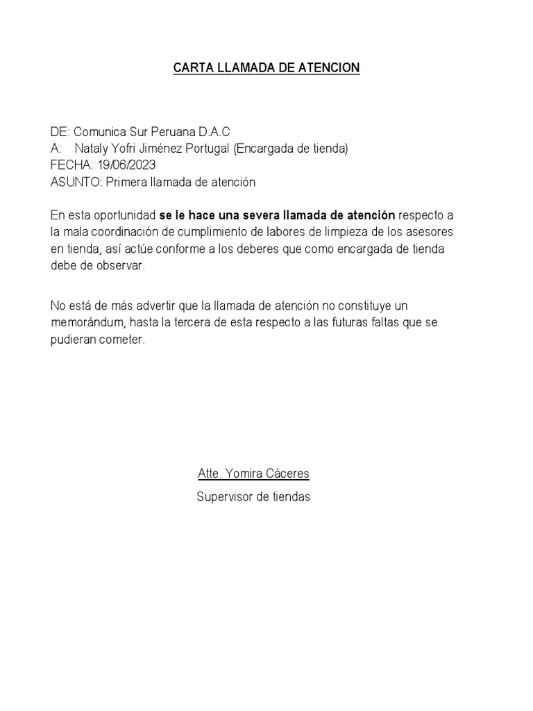 Carta Llamada de Atencion CSP | PDF | Derecho