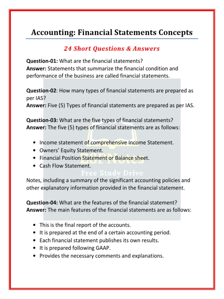 Financial Statements 24 Questions Answers | PDF | Income Statement ...