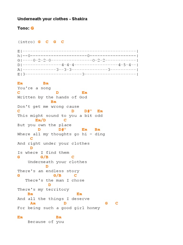 Underneath Your Clothes - Acordes | PDF | Number One Singles | Pop Songs