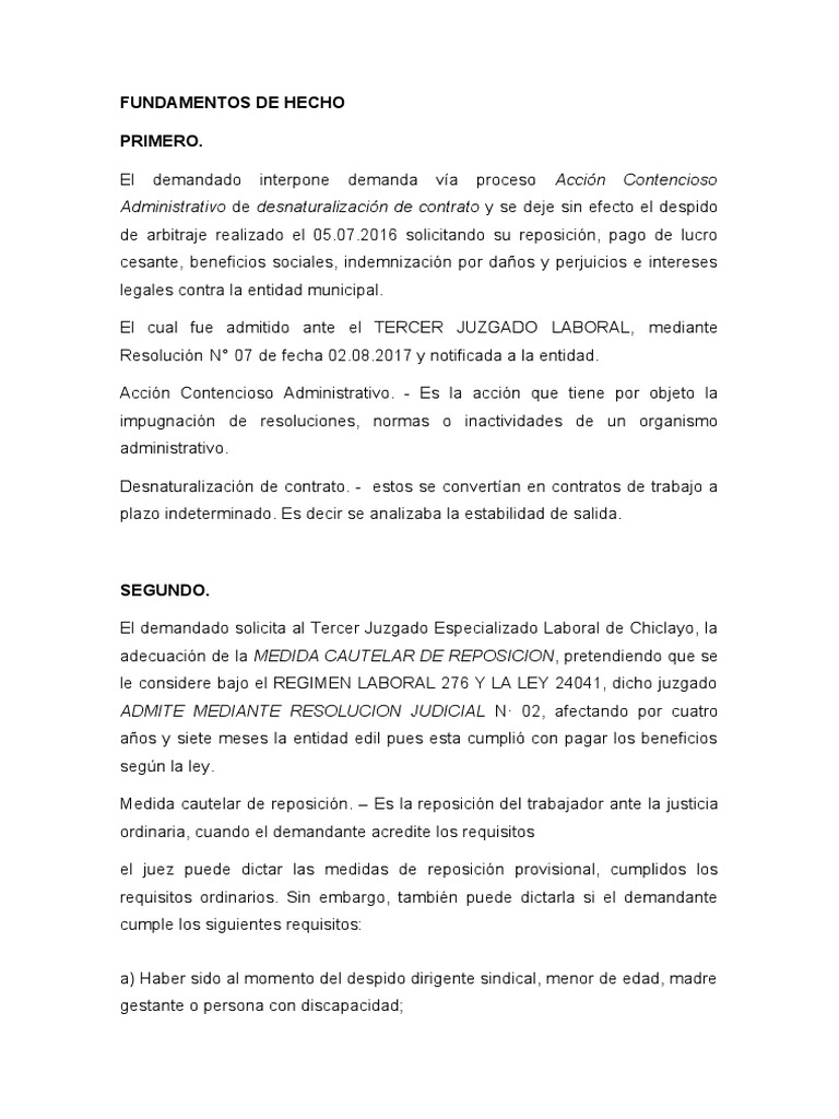 FUNDAMENTOS DE HECHO | PDF | Mandato | Demanda judicial