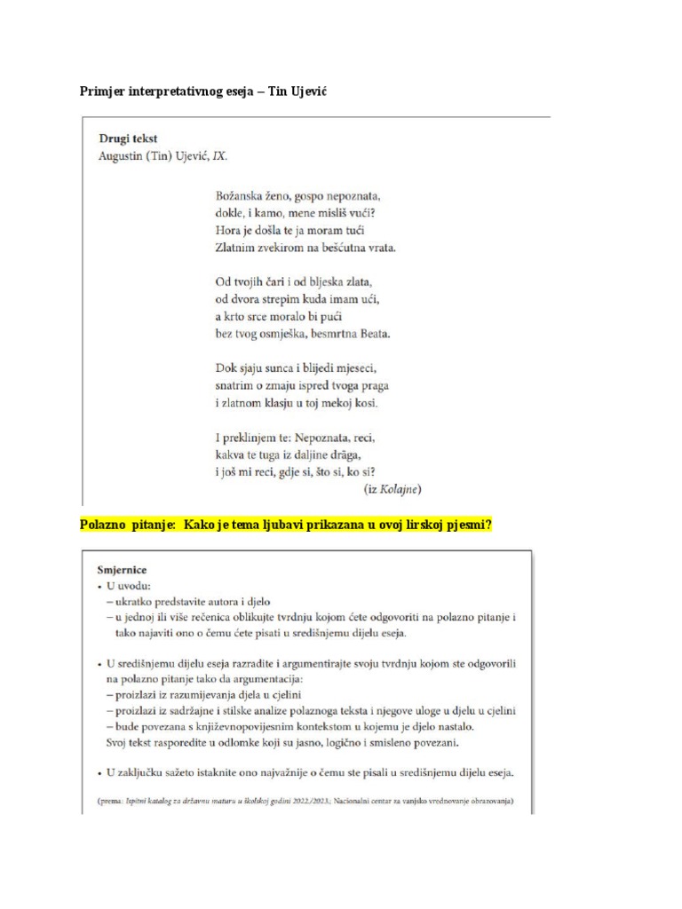 Ujević Poezija Interpretativni Esej Ljubavna | PDF