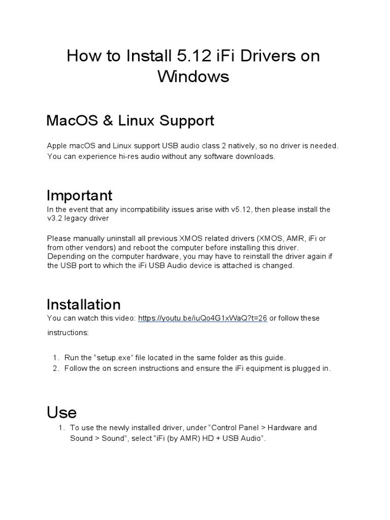 Installing iFi Drivers on Windows 5.12 | PDF | Device Driver | Usb